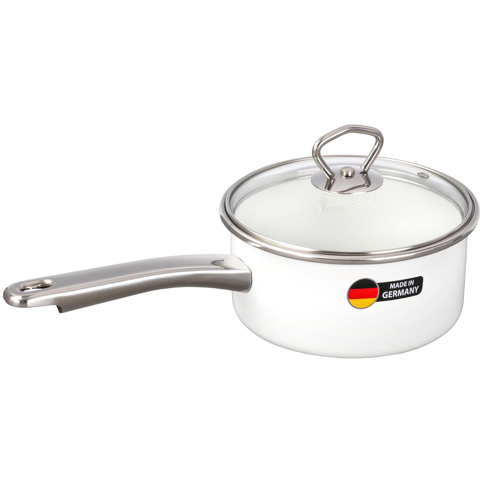 Ковш эмалированный с крышкой Maisingers, d-16 см, h-8,2 см, 1,4 л, белый