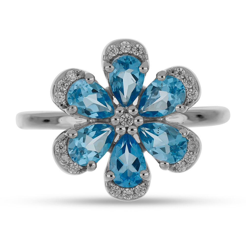 Кольцо тонкое, серебро, 925 проба, родирование, топаз