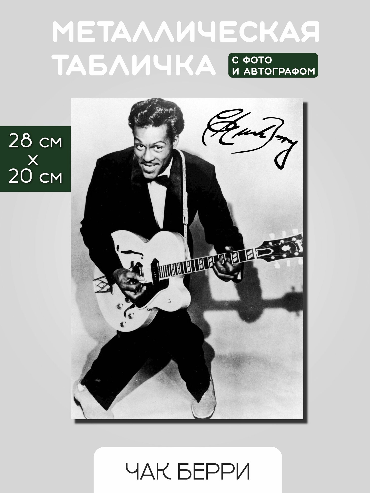 Металлическое фото Чак Берри с автографом 280 х 200мм