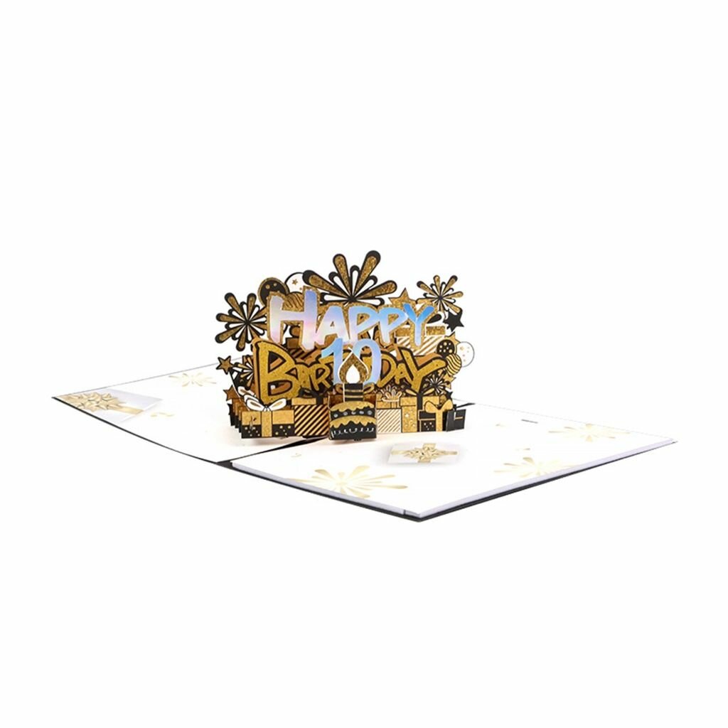 Приглашение, Креативная 3D открытка с черно-золотым тортом и музыкой, 1 комплект