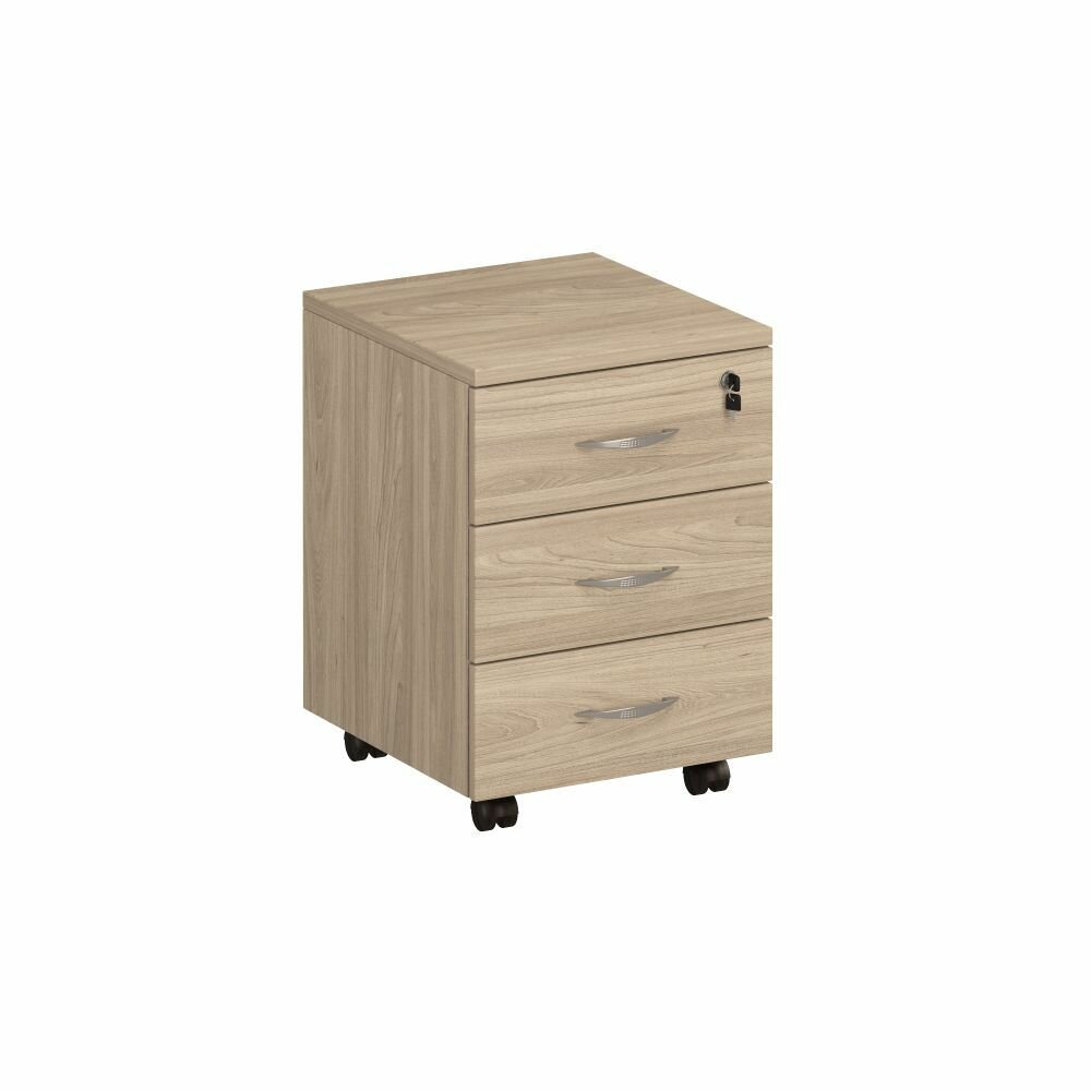 Тумба 3 ящика с центральным замком на колесах 42х45х58 Юнитекс вяз светлый