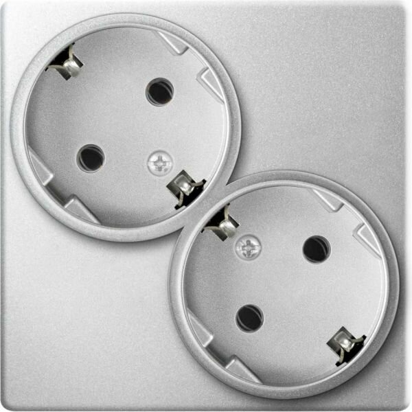 2 шт. Simon 24 Алюминий Розетка двойная с заземлением Schuko 2х2Р+Е 16A 250В , 2450459-033