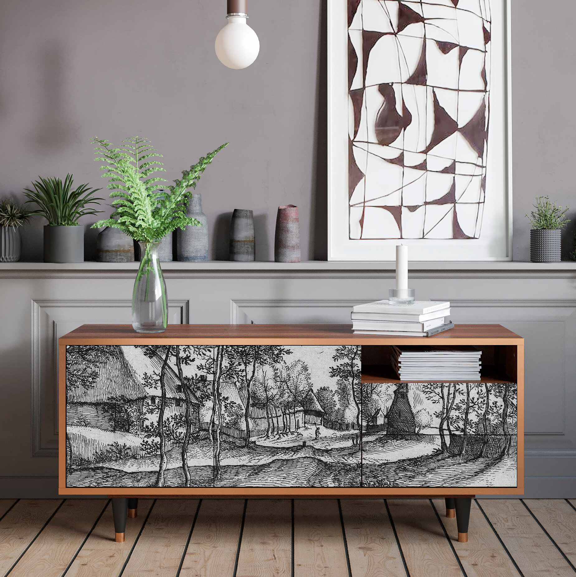 ТВ-Тумба - STORYZ - T7 Village Road by Pieter Breugel, Размер - 125 x 56 x 41 см, Цвет корпуса - , Орех