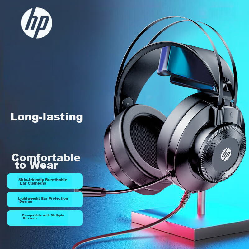 HP GH10S Gaming Headset with Microphone, Over-Ear Design, for E-Sports, Internet Cafes, Gaming, Black Myth： Wukong, PUBG, Sound Positioning, 3.5mm Single Plug Version