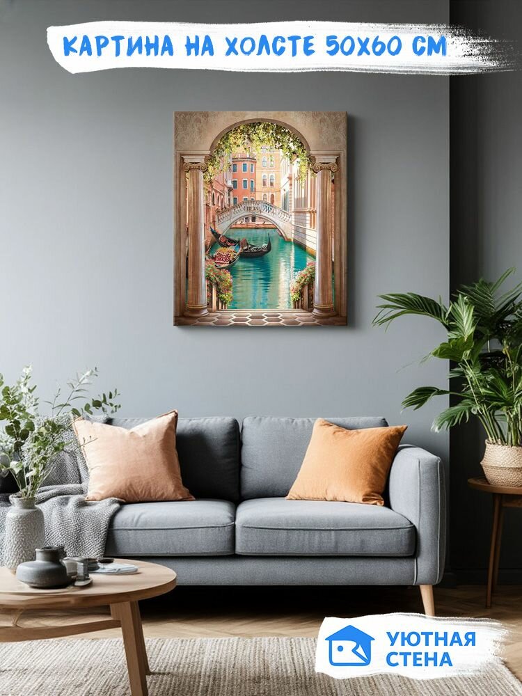 Картина на натуральном холсте Уютная стена "Арка с выходом к каналу Венеции" 50х60 см