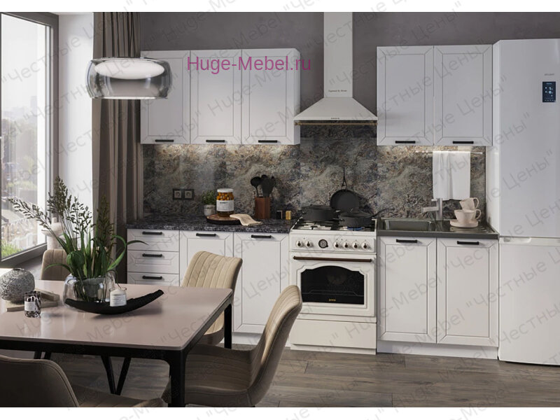 Белая кухня 2 метра "Альфа" Huge Mebel . Ширина 2000. Кухонные гарнитуры