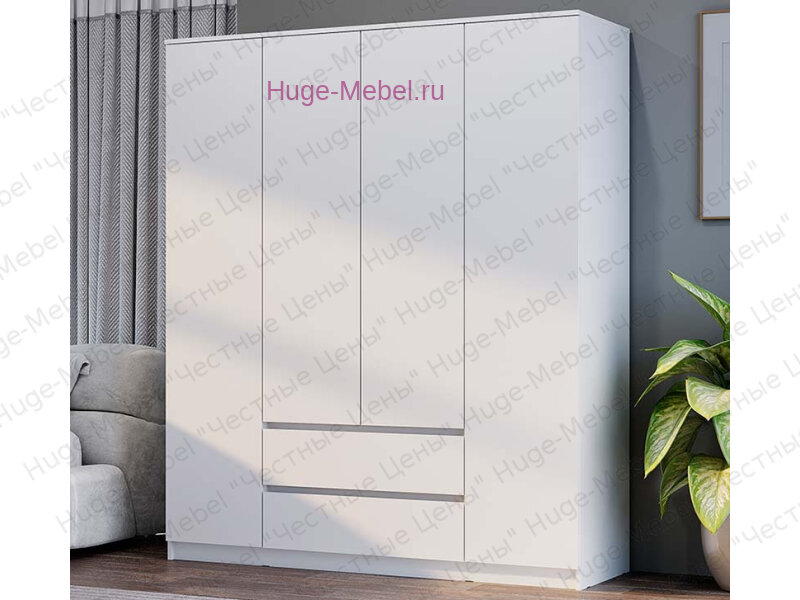 Шкаф 4-х створчатый "Симпл" белый Huge Mebel . Ширина 1602 Высота 1900. Шкафы распашные