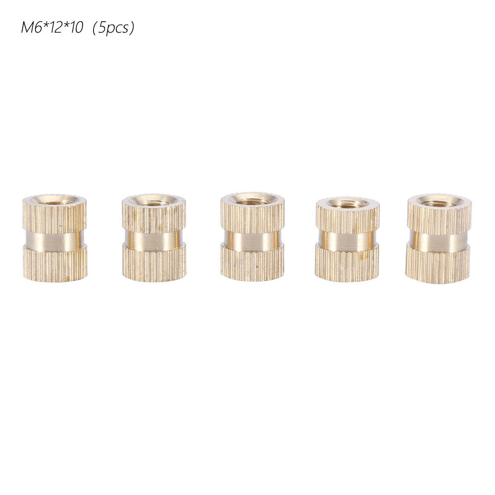 Гайки латунные цилиндрические с насечкой, круглые, с вставкой (M6*12*10; 5 шт.)