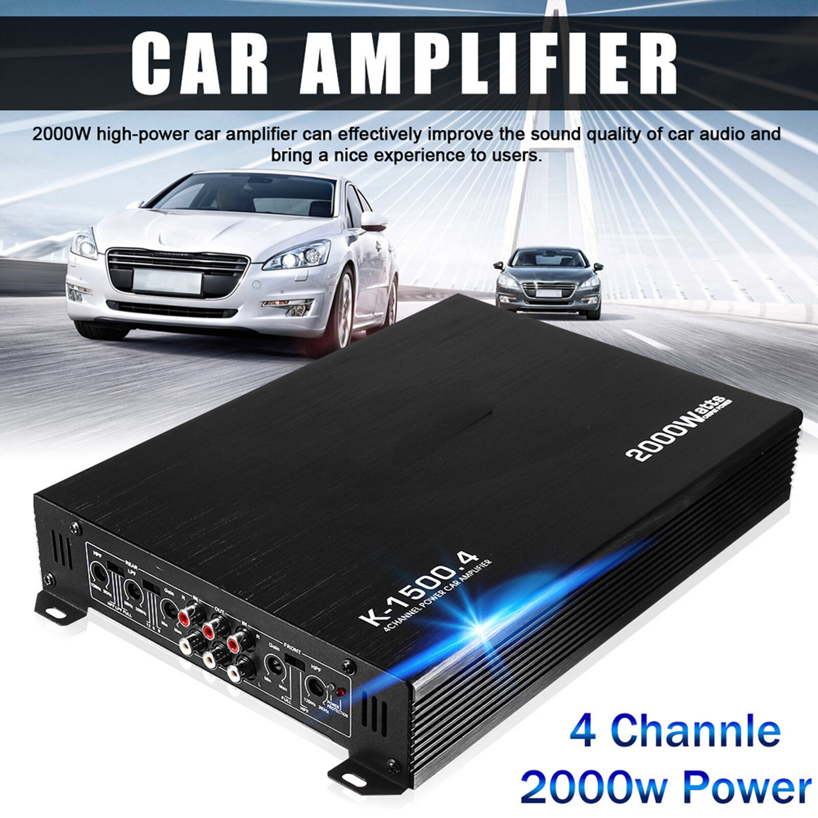 Автомобильный усилитель 4-канальный 2000W высокомощный 12V стереоусилитель класса A/B