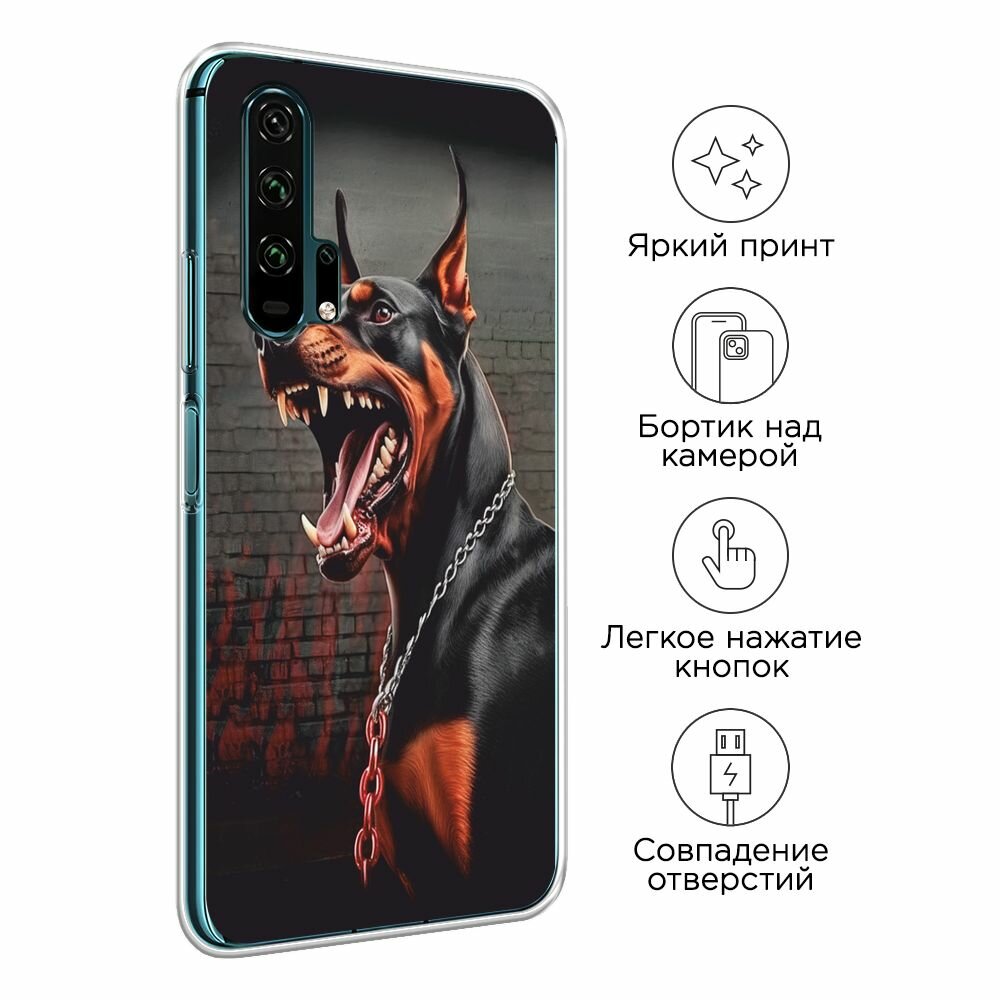Чехол на Honor 20 Pro / Хонор 20 Про с принтом "Доберман с цепью" — фото 1