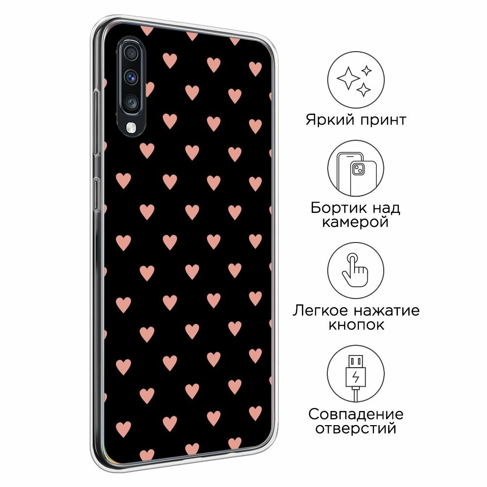 Чехол на Samsung Galaxy A70 / Самсунг Галакси А70 с принтом "Розовые сердечки" — фото 1