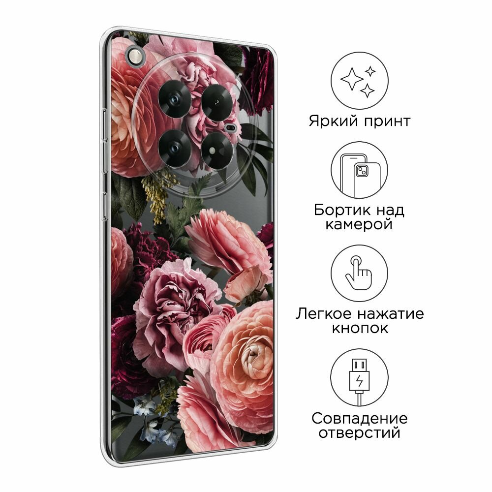 Чехол на Infinix Zero 40 5G / Инфиникс Зеро 40 5G с принтом "Бордовые винтажные цветы", прозрачный — фото 1