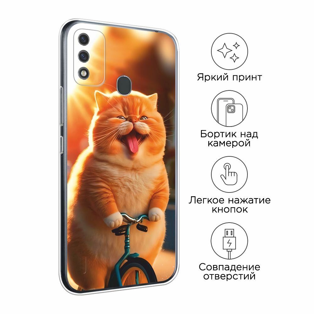 Силиконовый чехол на Itel A48 / Ител А48 с принтом "Кот на велике" — фото 1