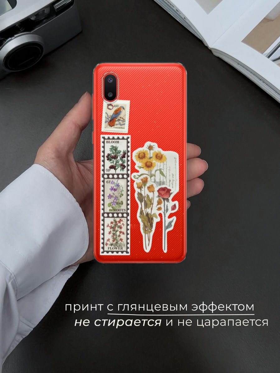 Чехол на Samsung Galaxy A02 / Самсунг Галакси А02 с принтом Марки с цветами — фото 1