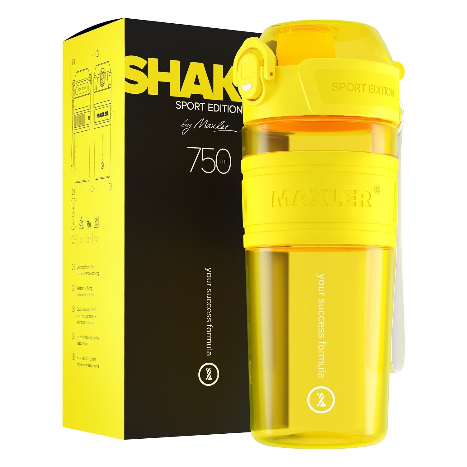 Шейкер спортивный для смешивания Shaker Sport Edition 750 мл (Maxler) Желтый