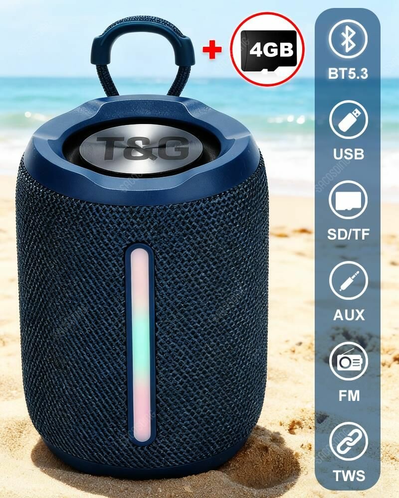 Портативная Bluetooth-колонка с ручкой, RGB-светом и мощным басом. Поддержка TF/USB/AUX/FM/TWS, встроенный микрофон. Для улицы и дома.