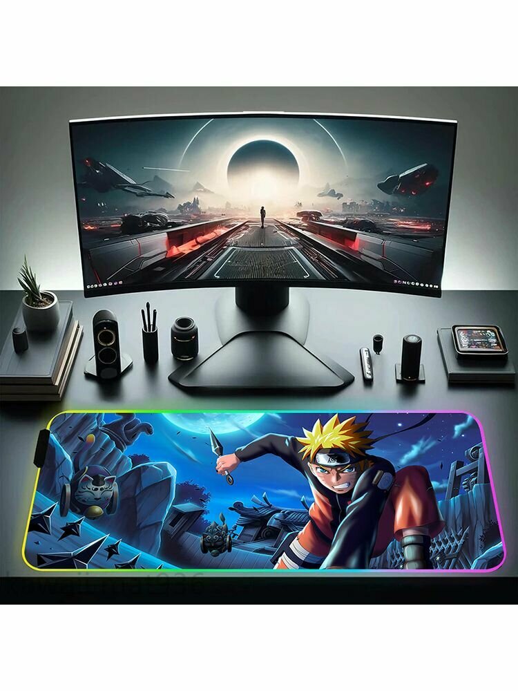 Коврик для мыши Naruto "Наруто" RGB, нескользящее основание, 40×90 см, с подсветкой