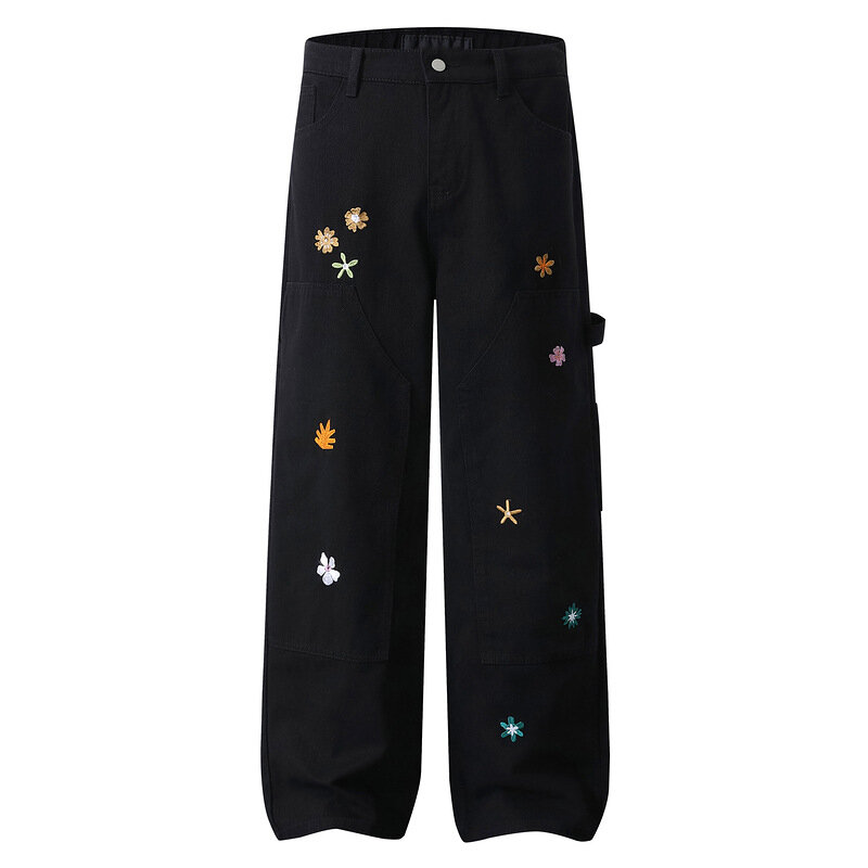 MON Унисекс Джинсы Американские Стиральные Вышивка Кроп Новые Кэжуал Деним, Размер_S