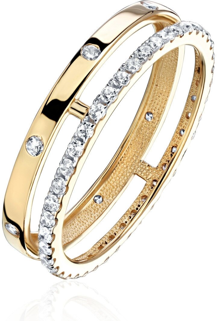 Кольцо, желтое золото, 585 проба, родирование, фианит