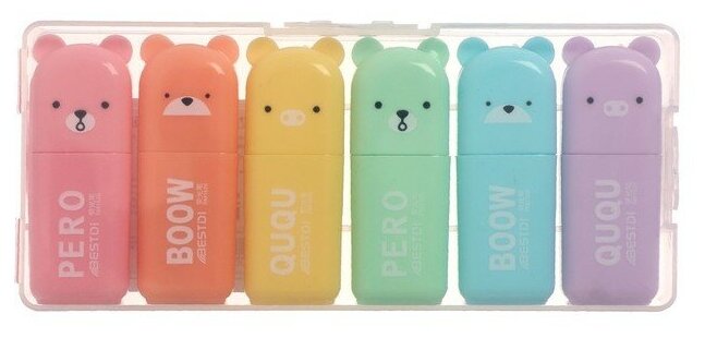 Набор маркеров текстовыделителей 6 цветов "мини- Зверьки"