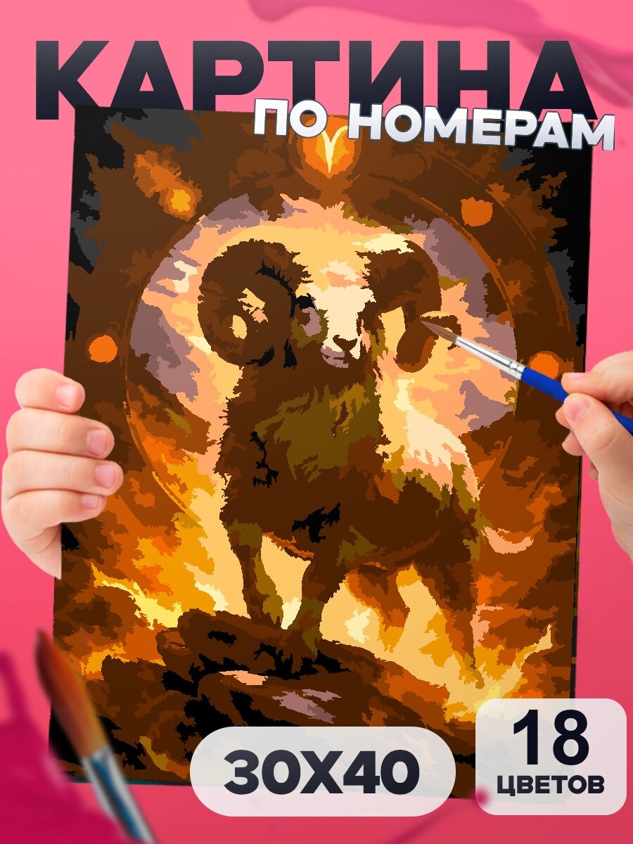 Картина по номерам Знак зодиака Овен в золоте