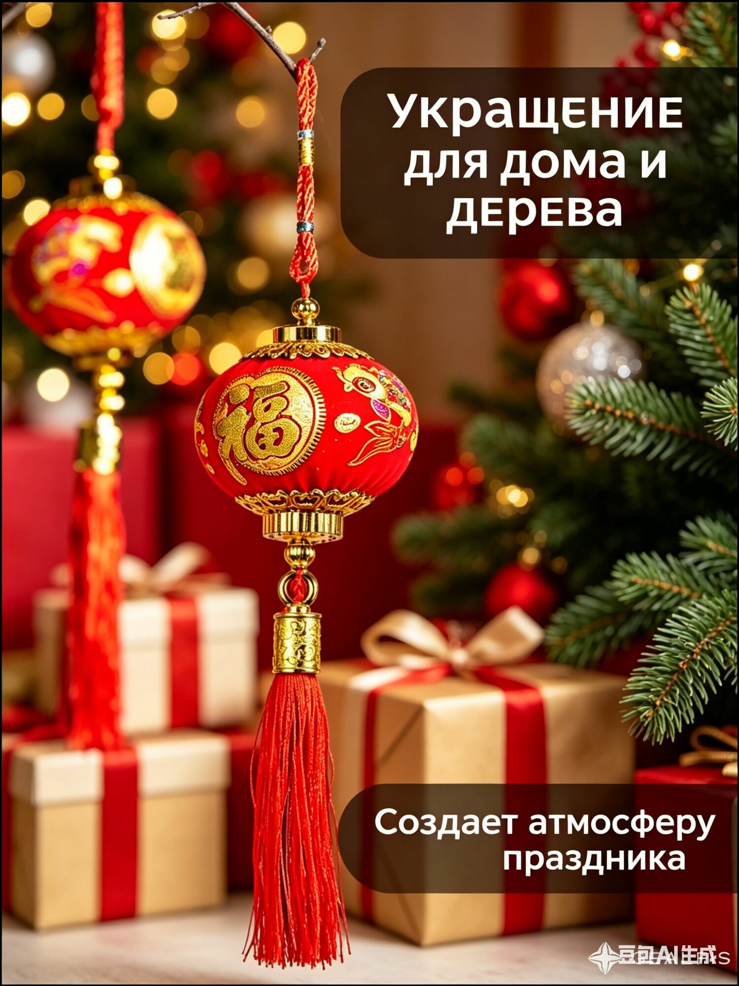 Новогодняя подвеска китайский фонарик необычный на елку