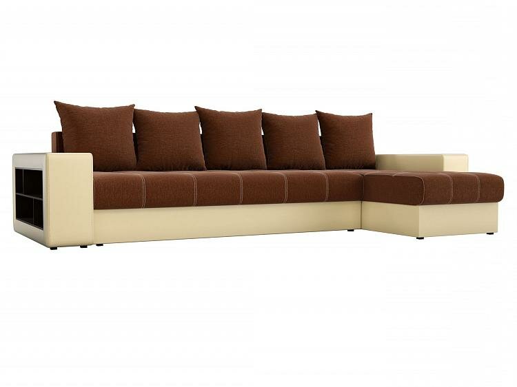 Угловой диван Дубай (Марго) Коричнево-Бежевый Рогожка Правый, еврокнижка, 300х160х82 см, с ящиком для белья