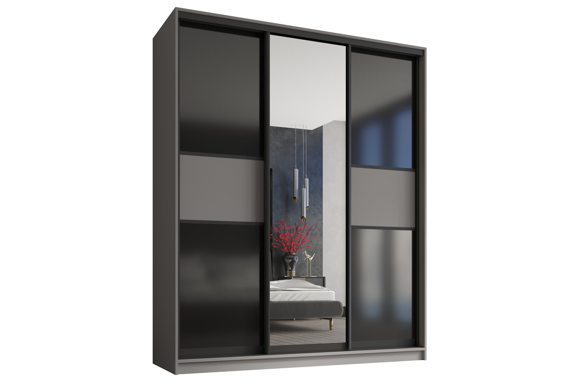 Шкаф-купе Индиго 3 180-60-240 графит профиль черный глянец наполнение белье/платье