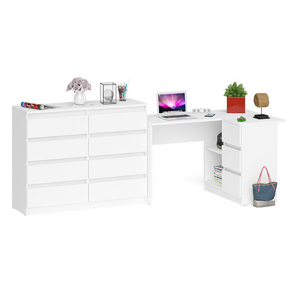 Стол компьютерный Мори МС-16 правый + Комод МК1200.8, цвет белый