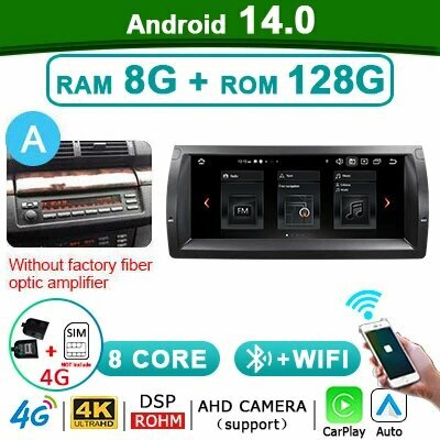 2 DIN 10,25 'Carplay Android 14 автомобильный радиоприемник для BMW 5 серии E39 X5 E53 M5 1996-2007 Android автомобильный стерео 4GWIFI мультимедийный плеер CBL-8G128G-Andr14-A