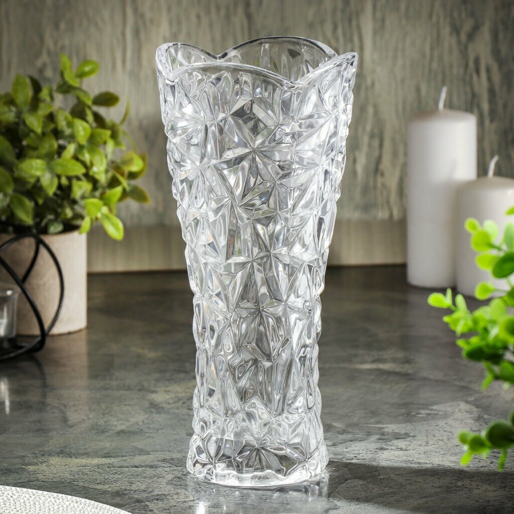 Ваза стеклянная настольная Волна 29х13 см, прозрачная, Китай