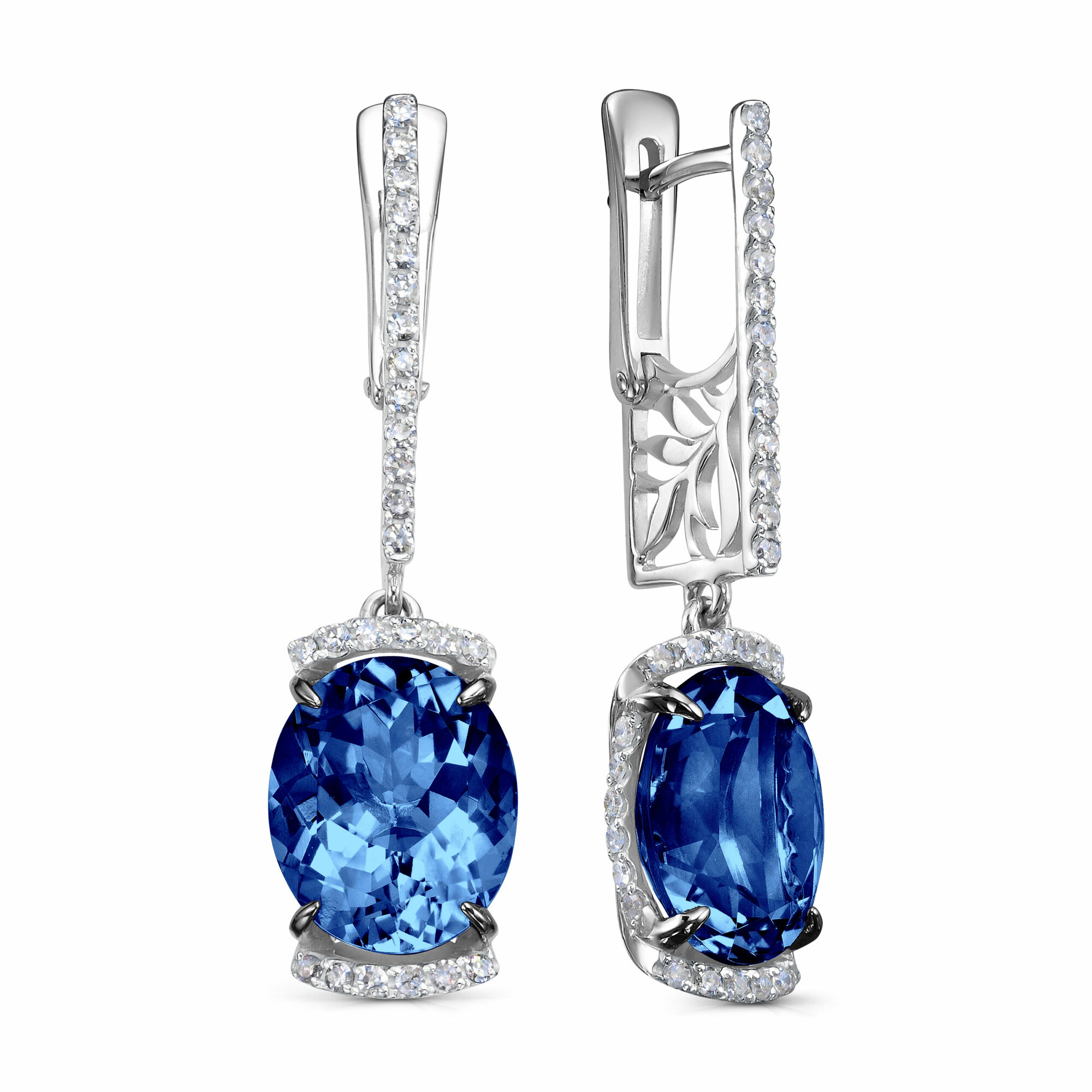 Серьги, белое золото, 585 проба, бриллиант, топаз