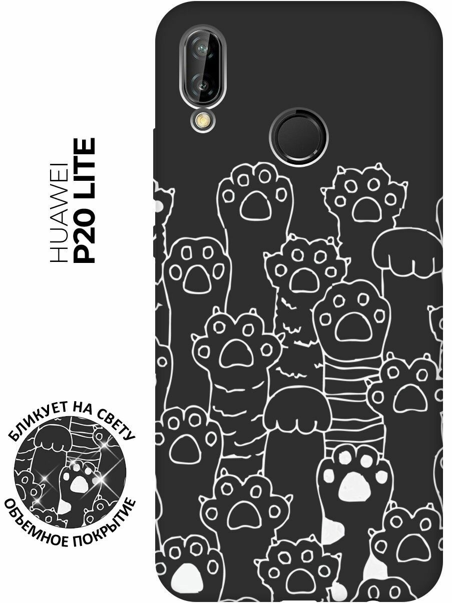 Матовый чехол Paws W для Huawei P20 Lite / Nova 3e / Хуавей П20 Лайт / Нова 3Е с 3D эффектом черный