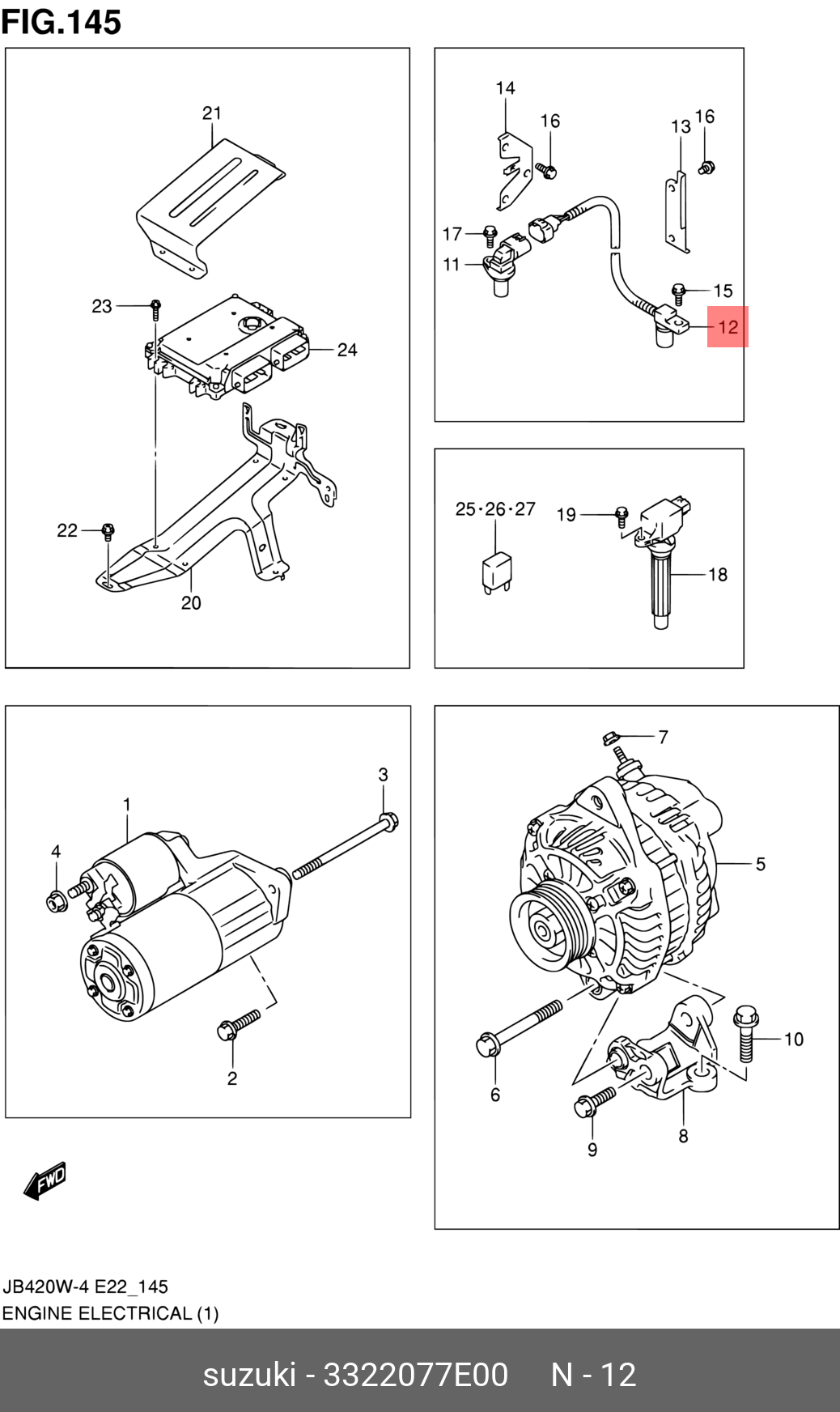 Датчик положения коленвала Suzuki 33220-77E00