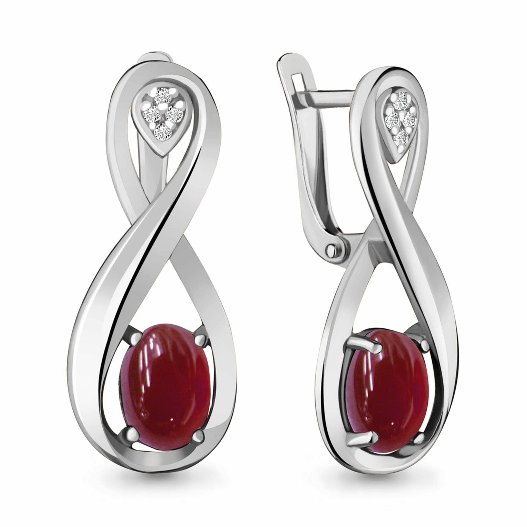 Серьги, серебро, 925 проба, родирование, фианит, гранат