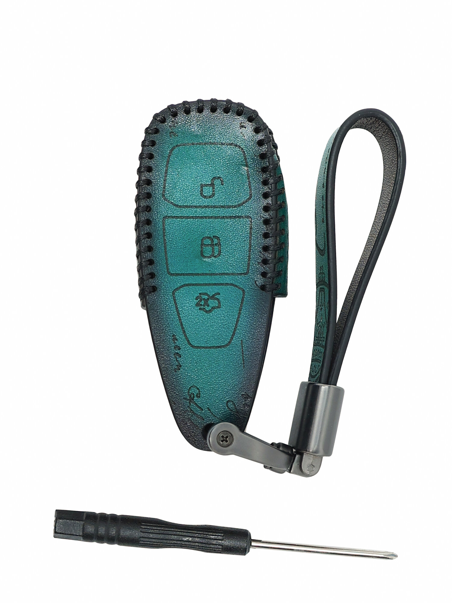 Чехол для автомобильного ключа Ford (Форд) Цвет Зеленый Нить Черная