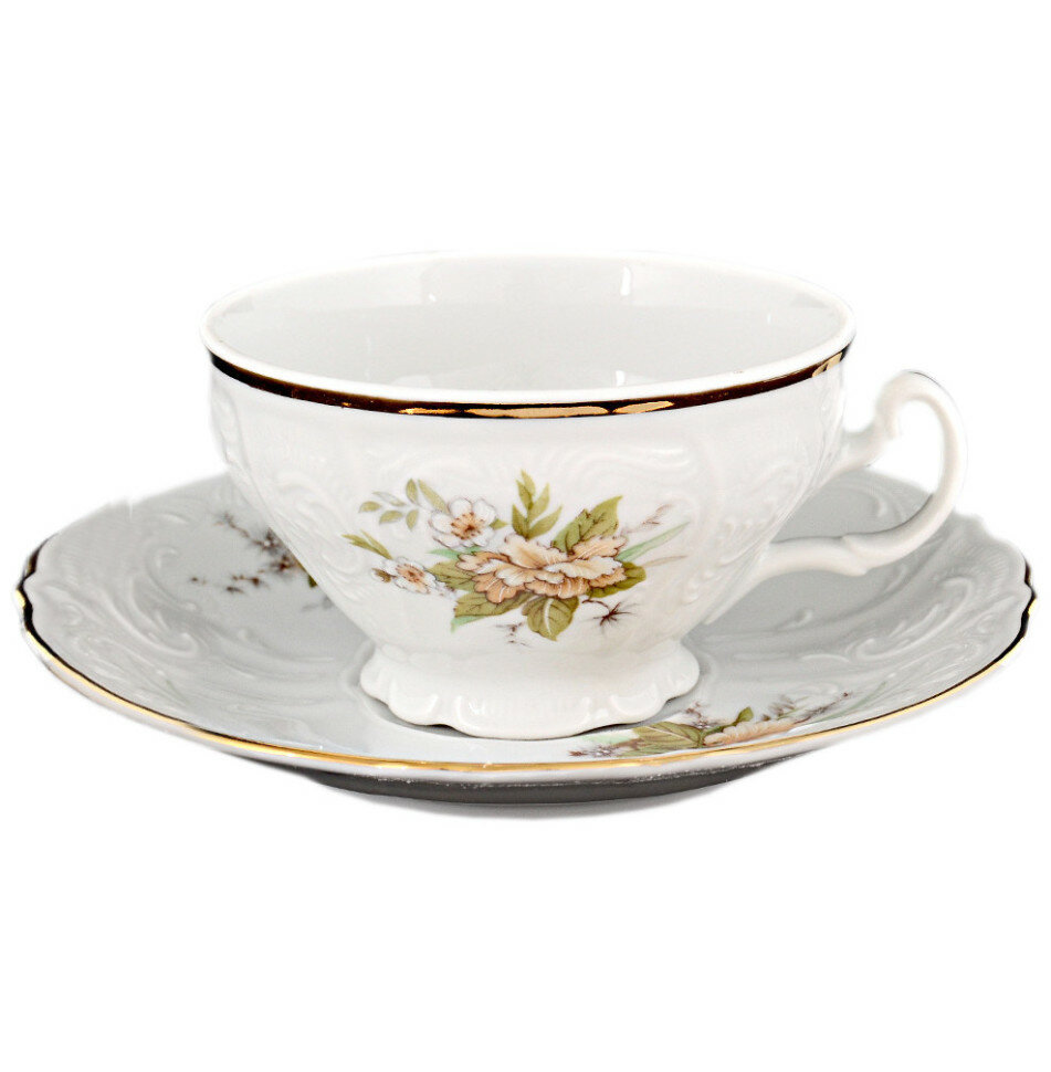 Чайная пара 220 мл 1 шт низкая н/н увеличенная ручка Thun "Бернадотт /Осенний букет" / 303985