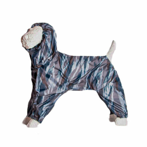 Комплект: Дождевик-комбинезон+Снуд (шапка) для американского кокер-спаниеля кобеля, повышенной прочности, цвет синий камуфляж
