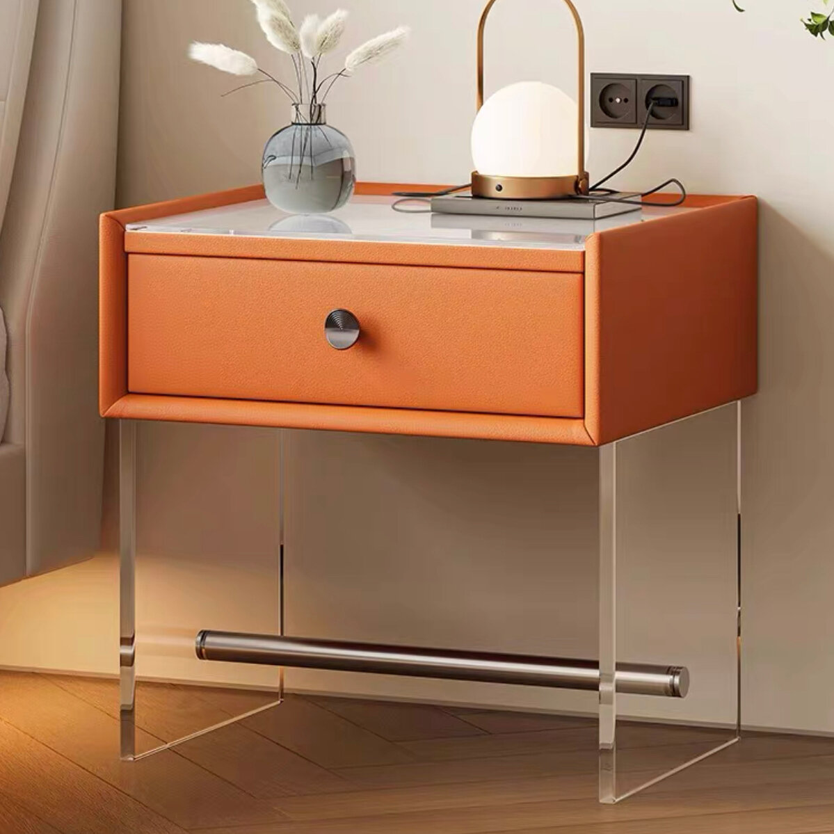 Прикроватная тумбочка Albacete (Оранжевый / столешница камень)