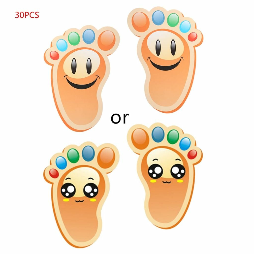 Наклейка на пол в ванной с милыми маленькими следами ног-оранжевый