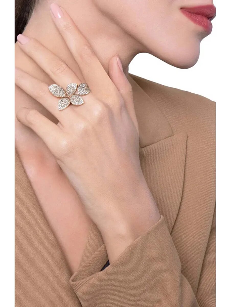 Кольцо, фианит, кристаллы Swarovski, кристалл, белый, желтый — фото 1