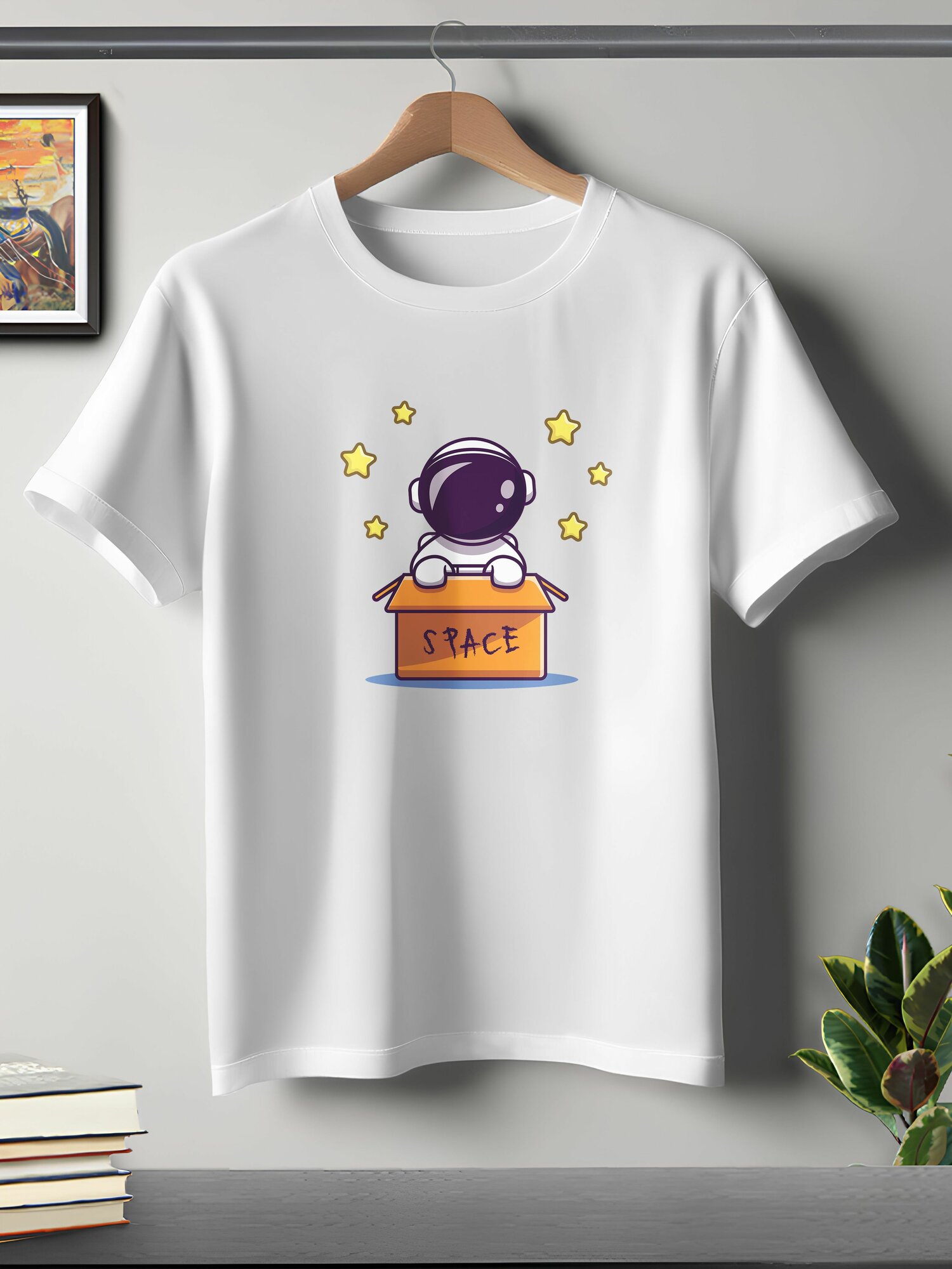 Футболка ONEQ унисекс 50-52 (XL) размер с принтом Космонавт, белая