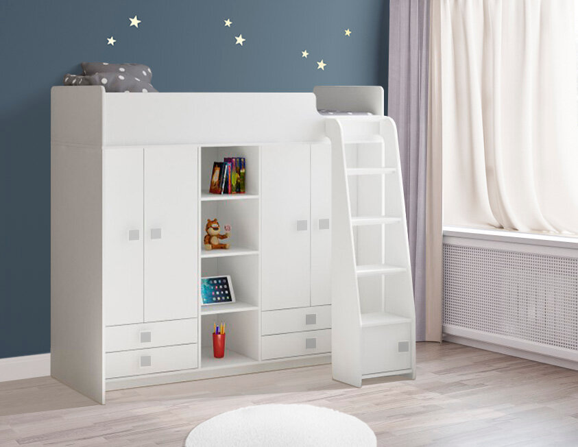 Кровать чердак Л-Е603.1 75x175 Белый Белый