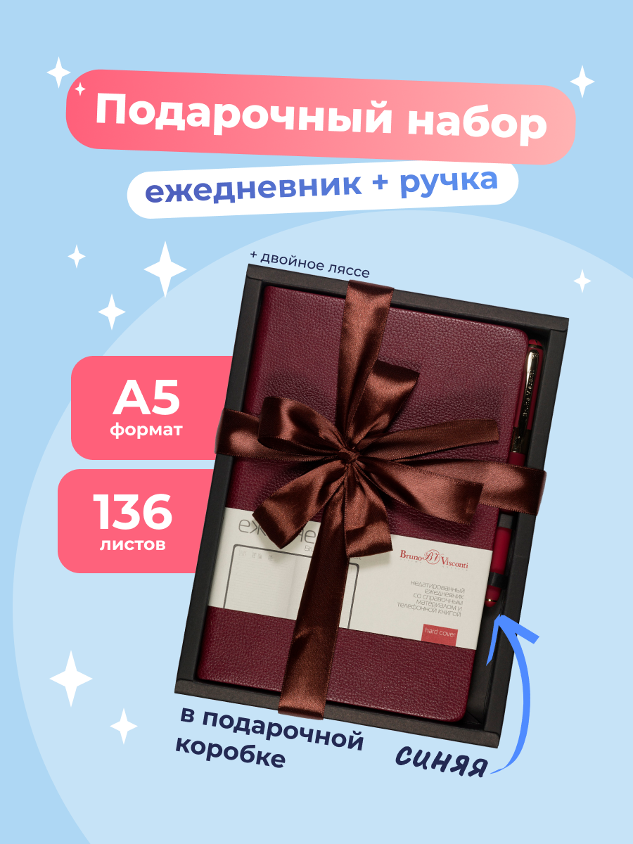 Набор подарочный А5 Bruno Visconti Megapolis loft (Ежедневник недатированный бордовый+ручка)