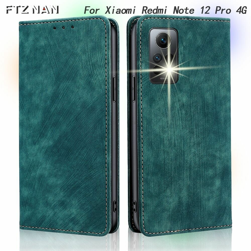 Чехол-книжка подходит на Сяоми Редми Ноут 12 Про/ чехол кожи для Xiaomi Redmi Note 12 Pro 4G, Новый, флипом, противоударный, подставка, зеленый