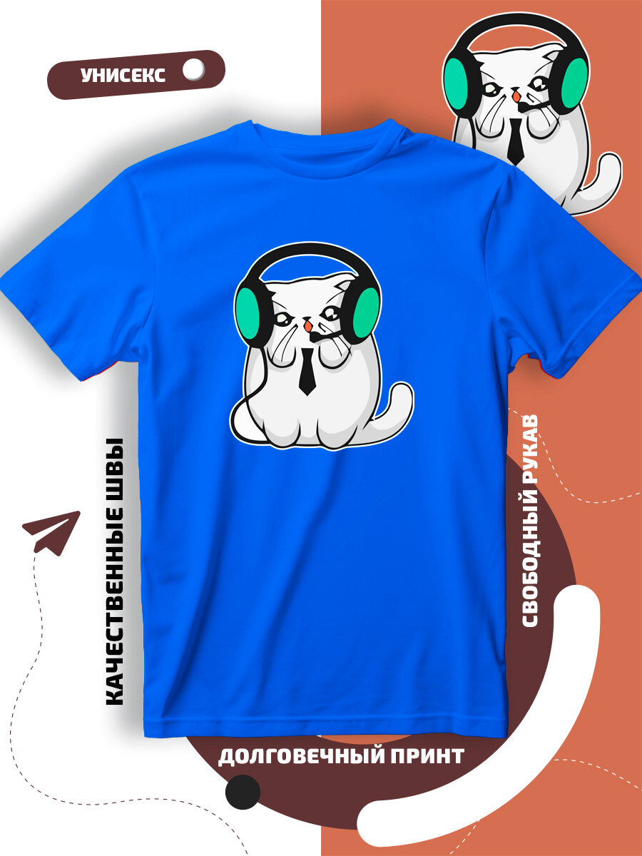 Футболка с принтом котиком в наушниках