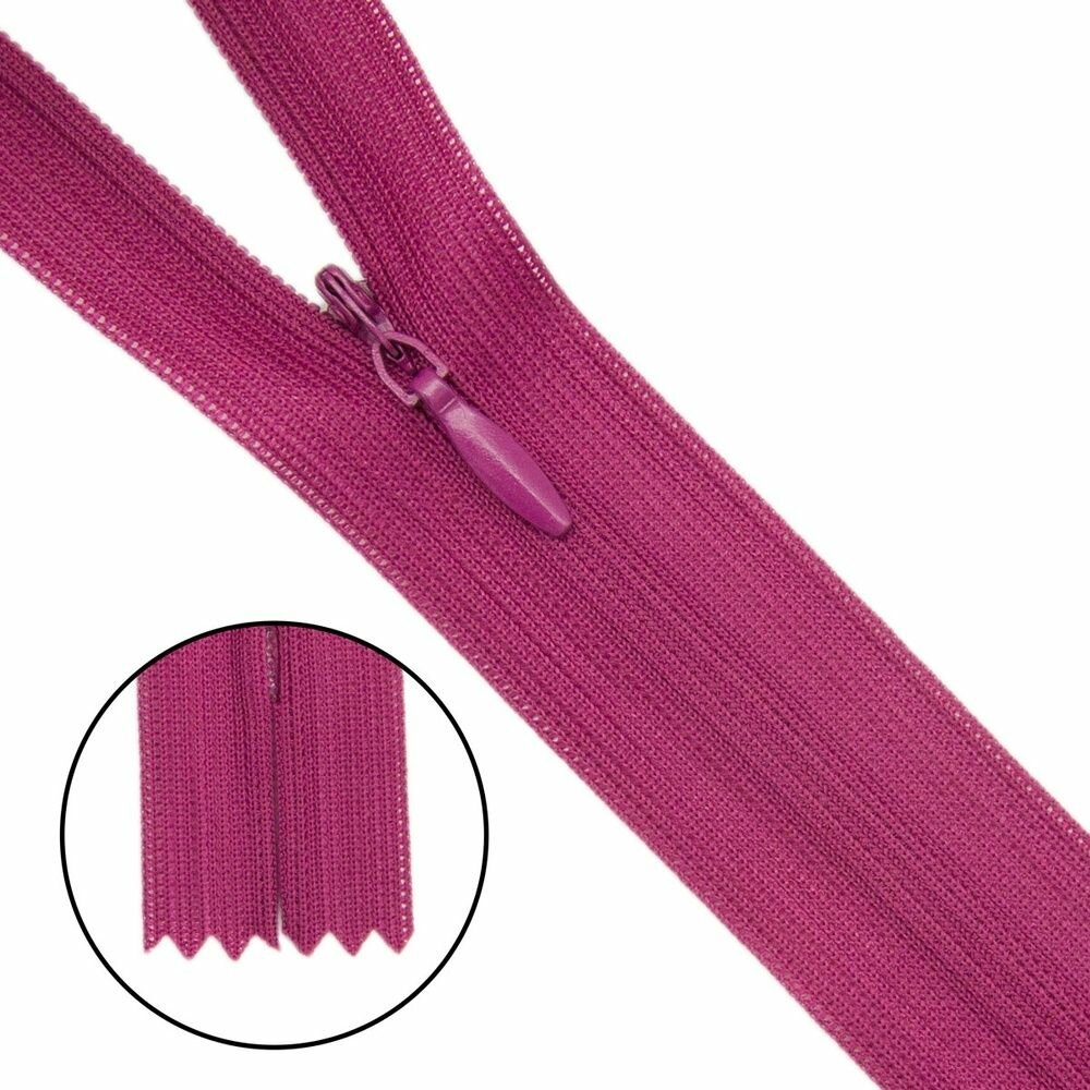 Молния айрис потайная неразъемная т3 20 см нейлон F143 фиолетовый, 10 шт