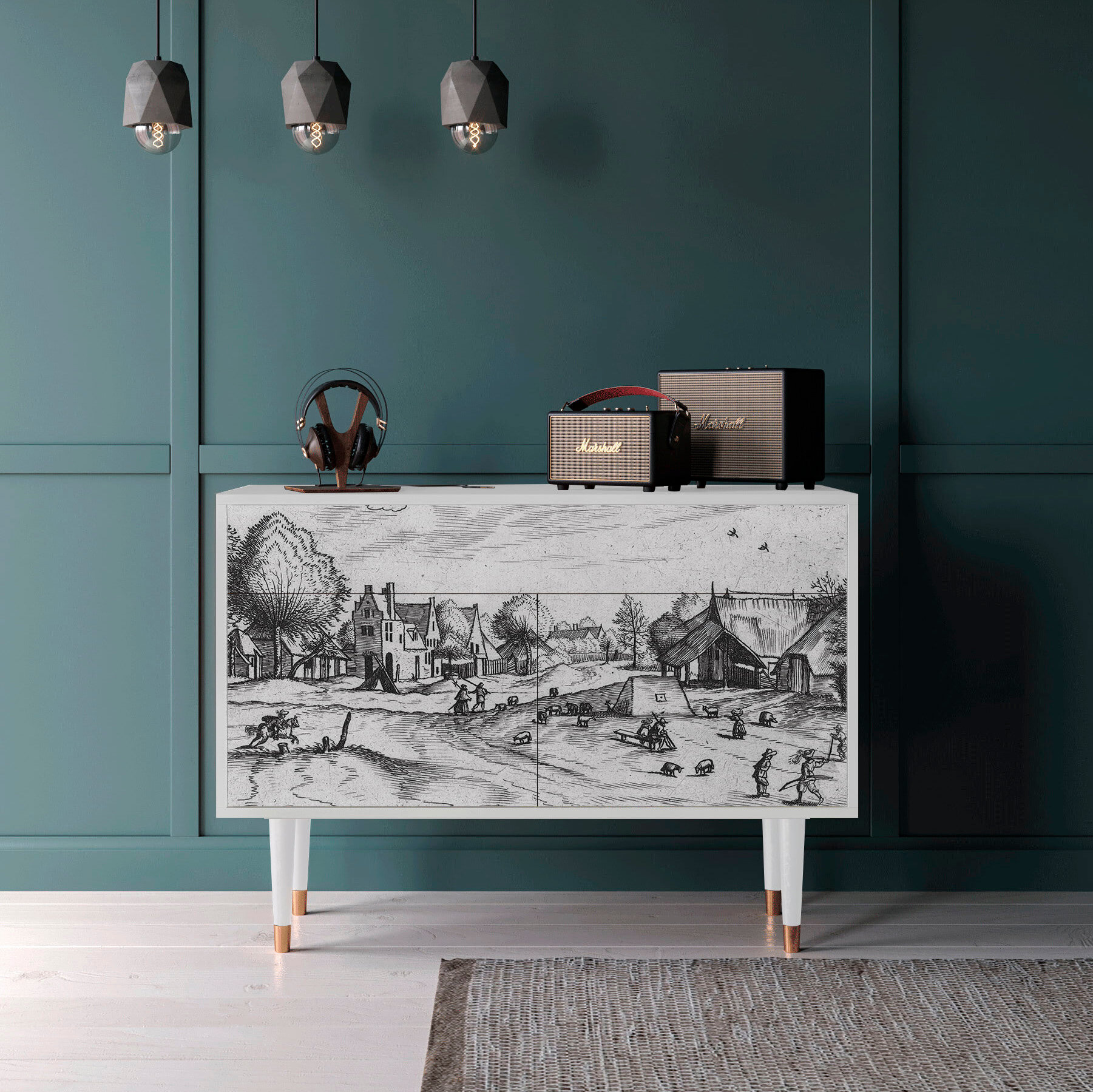Комод - STORYZ - BS4 Country Village With Sheep by Pieter Breugel, Размер - 115 x 85 x 48 см, Цвет корпуса - Белый