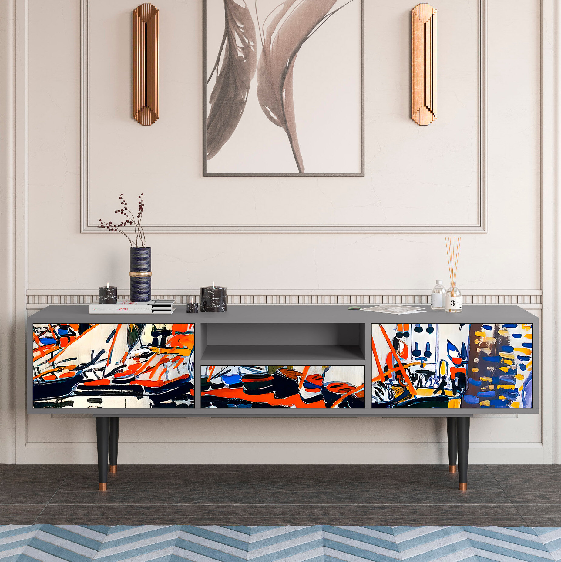 ТВ-Тумба - STORYZ - T6 Le Sechage des voiles by Andre Derain, Размер - 170 x 69 x 41 см, Цвет корпуса - , Серый