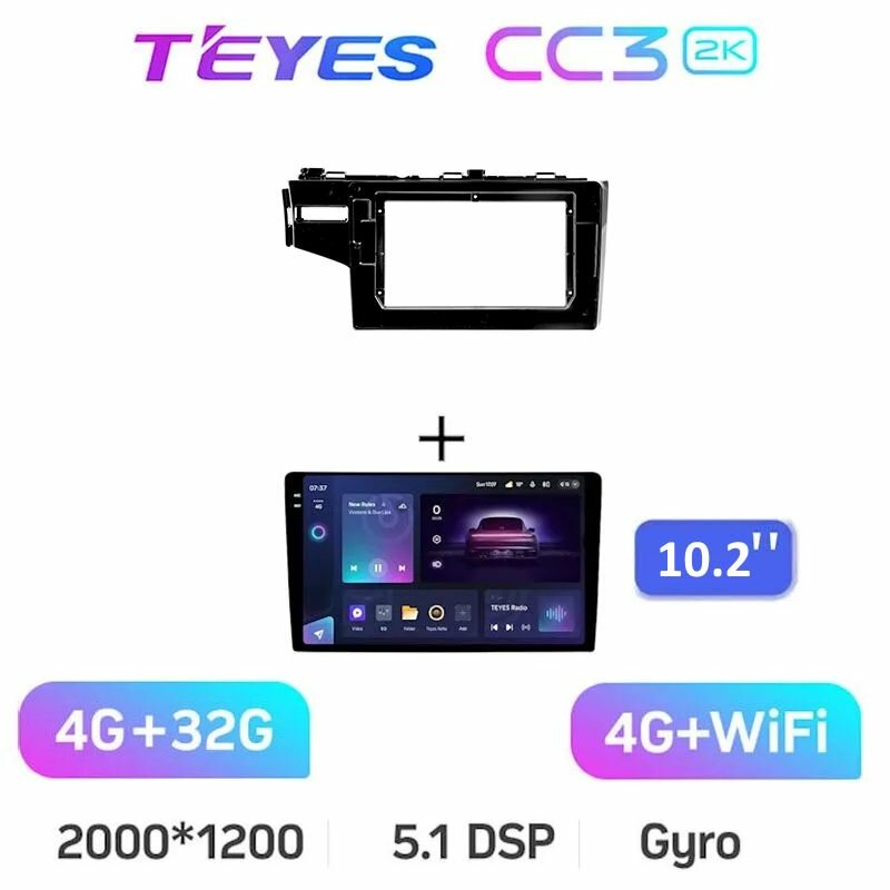 Магнитола Teyes CC3 2K 4/32 Gb 10" для Honda Jazz 3 Fit 3 GP GK 2013-2020 (B) 2 din